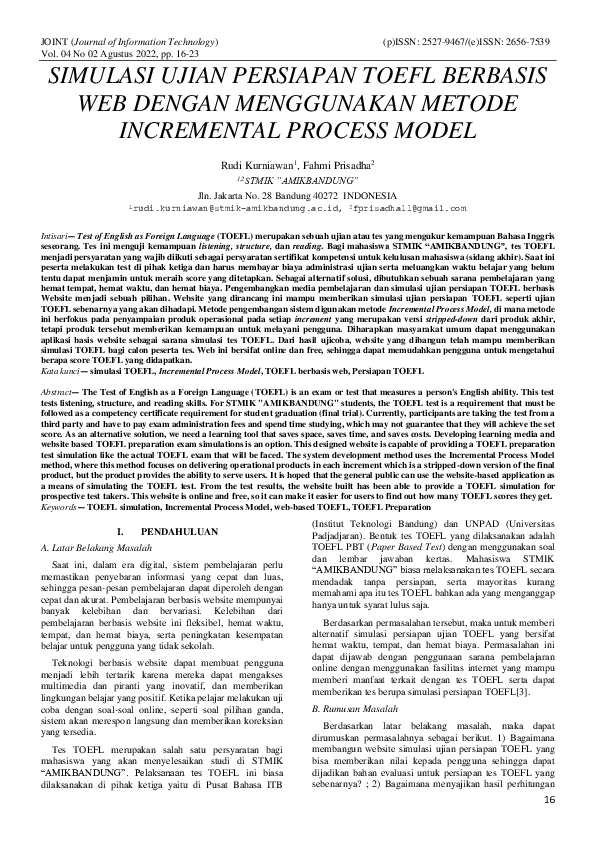 (PDF) Simulasi Ujian Persiapan Toefl Berbasis Web Dengan Menggunakan Metode Incremental Process ...