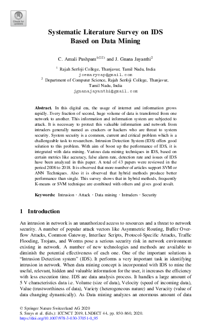(PDF) Systematic Literature Survey on IDS Based on Data Mining
