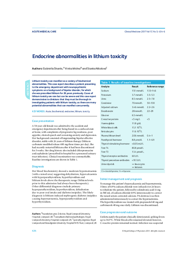 (PDF) Endocrine abnormalities in lithium toxicity