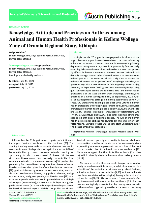 (PDF) Knowledge, Attitude and Practices on Anthrax among Animal and ...