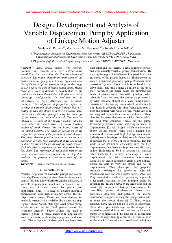 (PDF) Design, Development and Analysis of Variable Displacement Pump by Application of Linkage ...