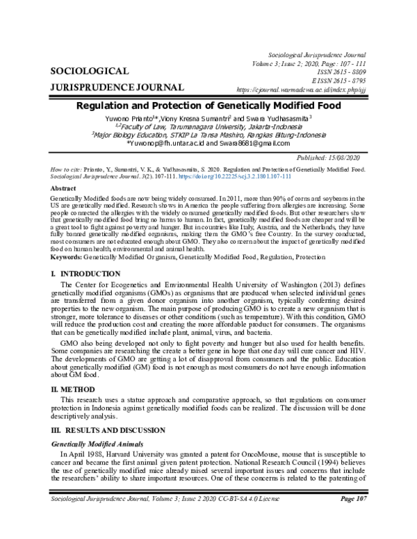 (PDF) The Regulation and Protection of Genetically Modified Food