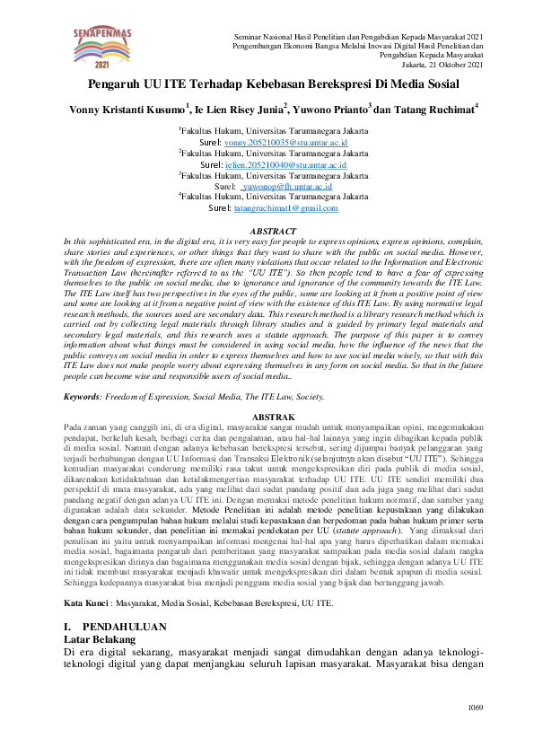 (PDF) Pengaruh Uu Ite Terhadap Kebebasan Berekspresi DI Media Sosial