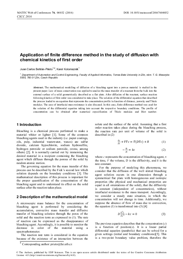 (PDF) Application of finite difference method in the study of diffusion ...
