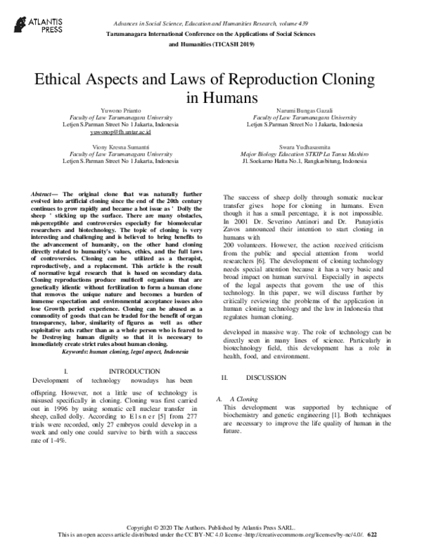 (PDF) Ethical Aspects and Laws of Reproduction Cloning in Humans