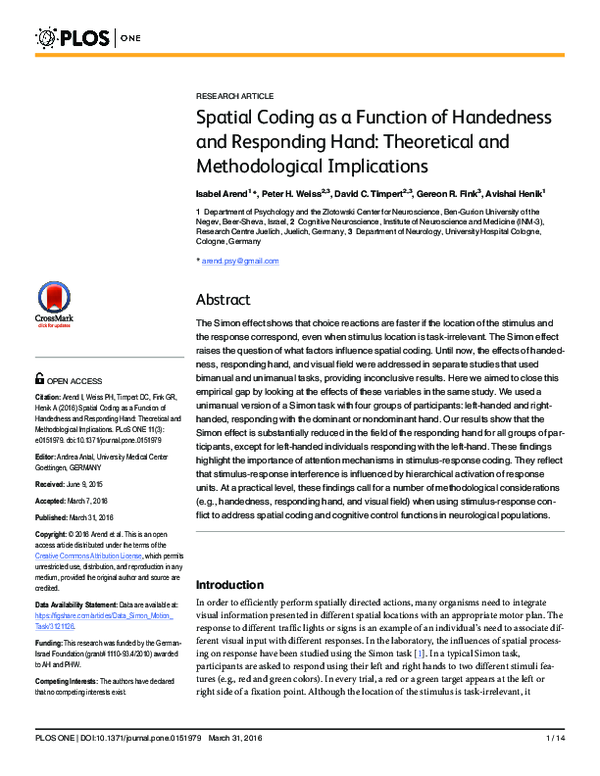 (PDF) Spatial Coding as a Function of Handedness and Responding Hand ... (PDF) Spatial Coding as a Function of Handedness and Responding Hand ...