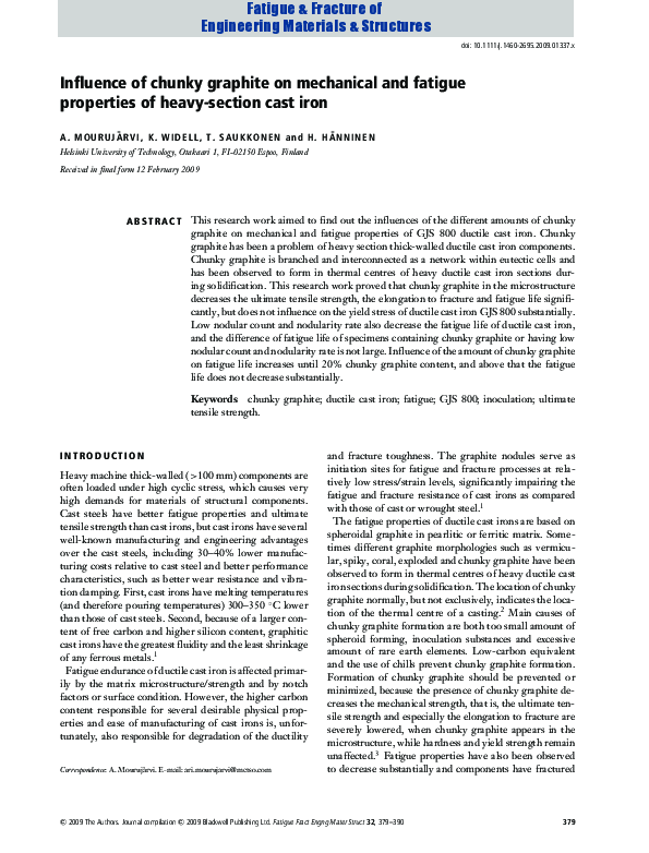 (PDF) Influence of chunky graphite on mechanical and fatigue properties ...