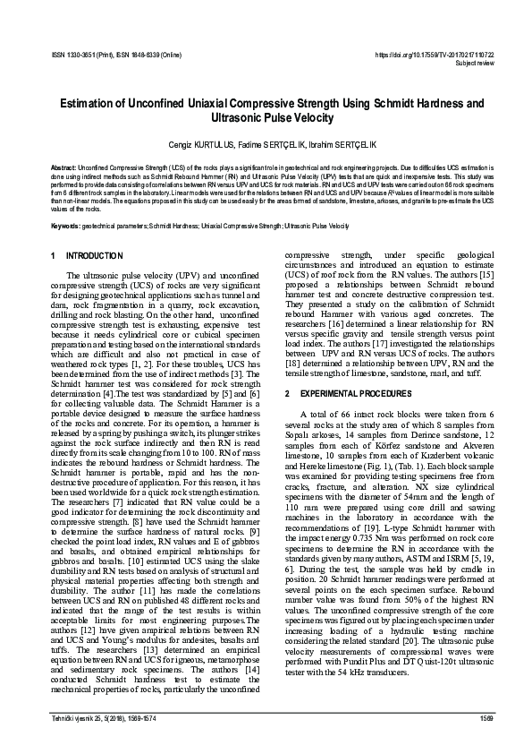 (PDF) Estimation of Unconfined Uniaxial Compressive Strength Using Schmidt Hardness and ...