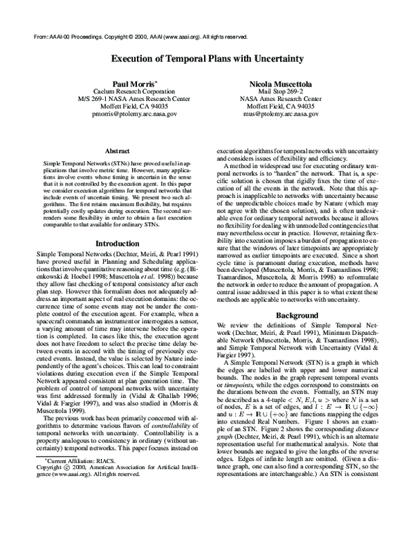(PDF) Execution of temporal plans with uncertainty | Nicola Muscettola ... (PDF) Execution of temporal plans with uncertainty | Nicola Muscettola ...