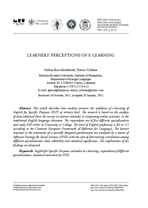 (PDF) Learners' Perceptions of E- Learning