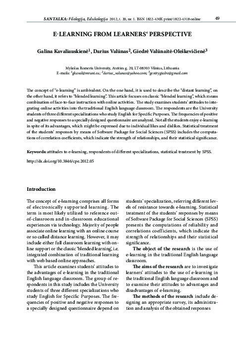 (PDF) E-learning from Learners‘ Perspective