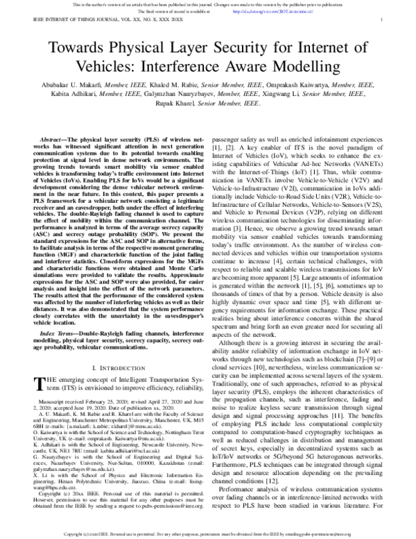 (PDF) Toward Physical-Layer Security for Internet of Vehicles ...