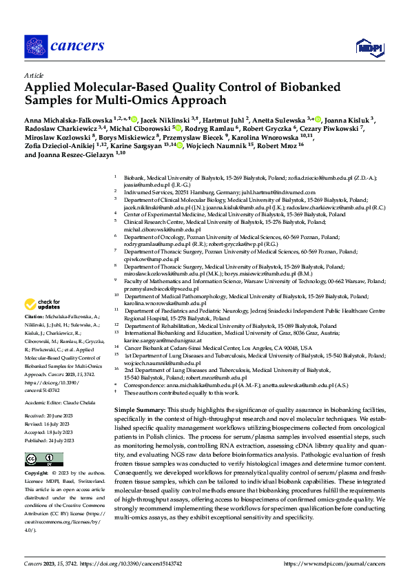 (PDF) Applied Molecular-Based Quality Control of Biobanked Samples for ...
