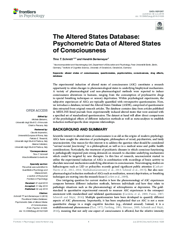 (PDF) The Altered States Database: Psychometric Data of Altered States ...