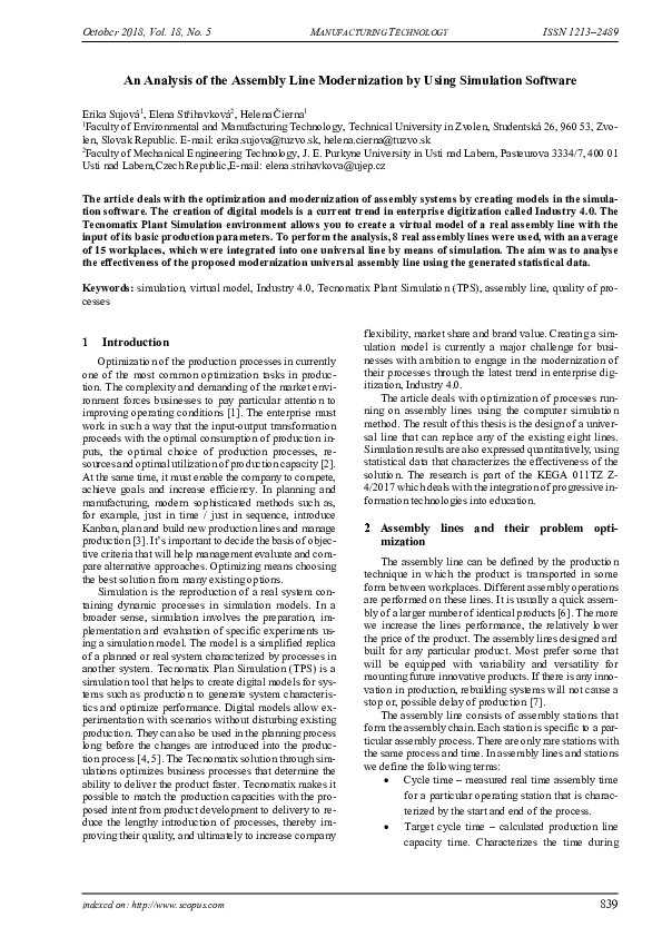 (PDF) An Analysis of the Assembly Line Modernization by Using ...