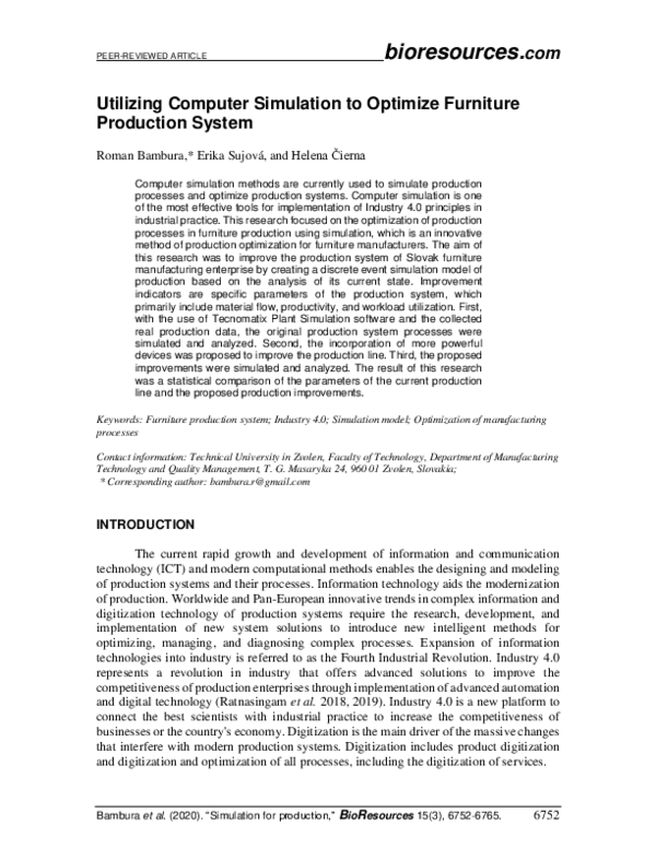 (PDF) Utilization of computer simulation for optimization of furniture production system