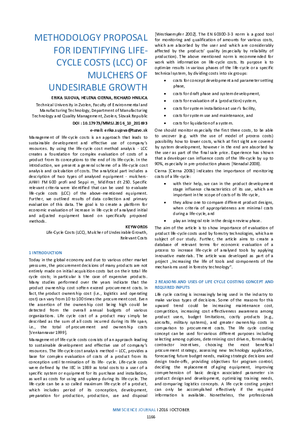 (PDF) Methodology Proposal for Identifying Life-Cycle Costs (LCC) of Mulchers of Undesirable Growth