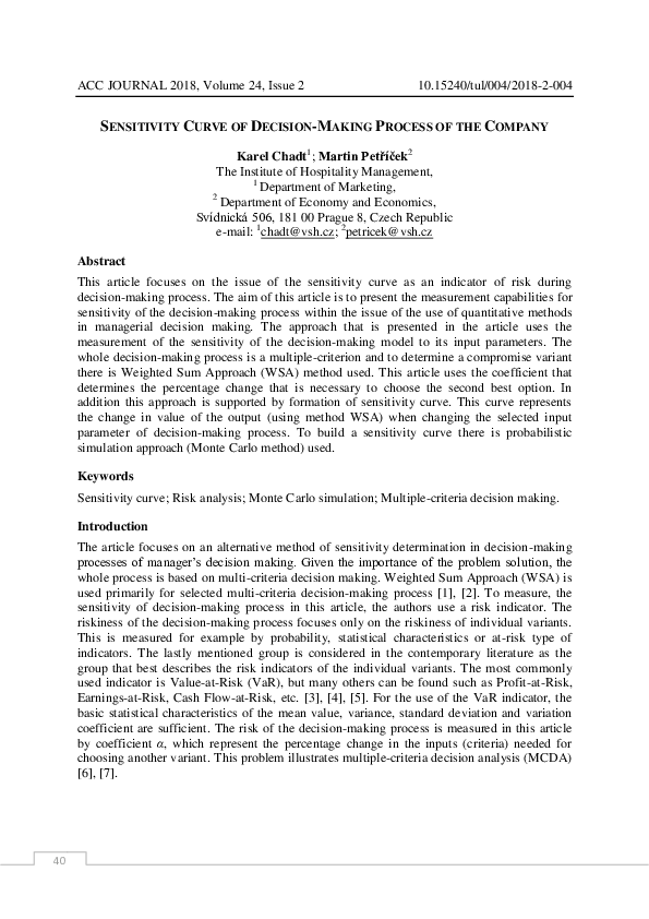 (PDF) Sensitivity curve of decision-making process of the company | Martin Petricek - Academia.edu