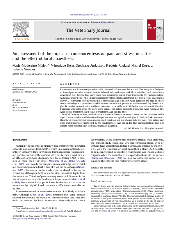 (PDF) An assessment of the impact of rumenocentesis on pain and stress ...