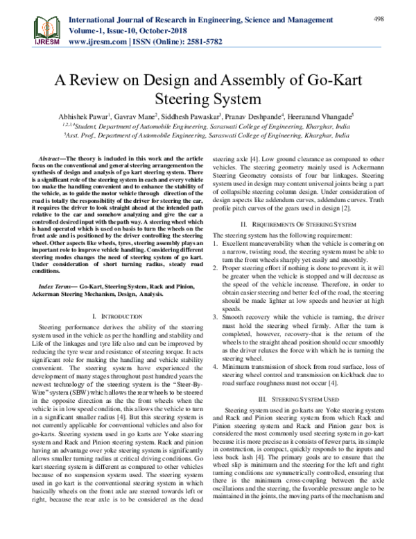 (PDF) A Review on Design and Assembly of Go-Kart Steering System