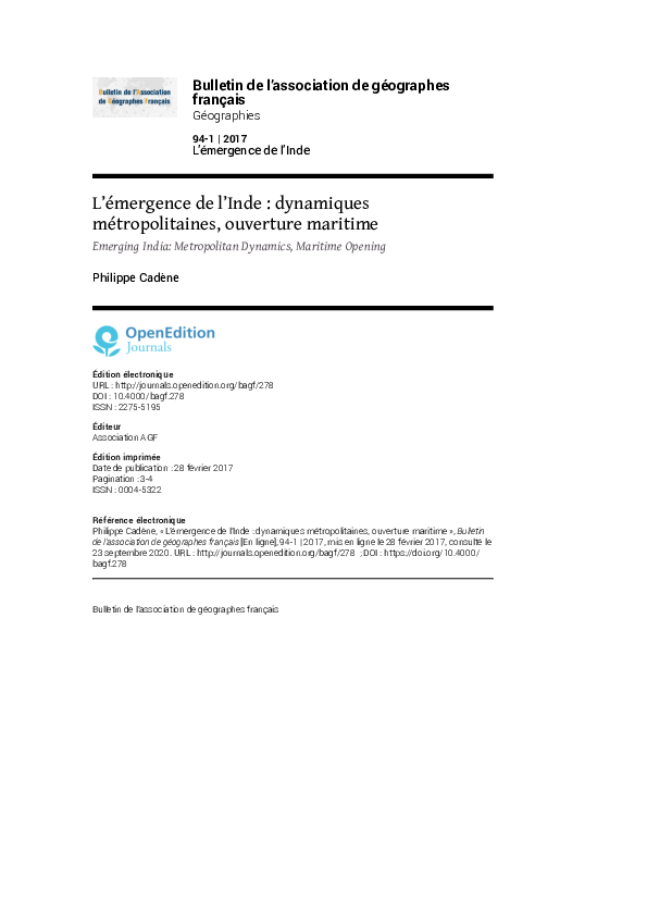 (PDF) L’émergence de l’Inde : dynamiques métropolitaines, ouverture ...
