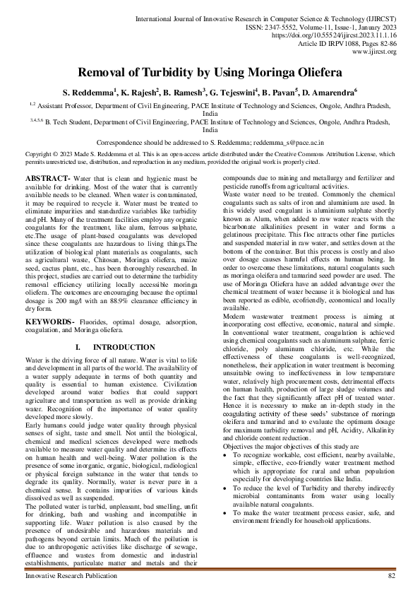 (PDF) Removal of Turbidity by Using Moringa Oliefera