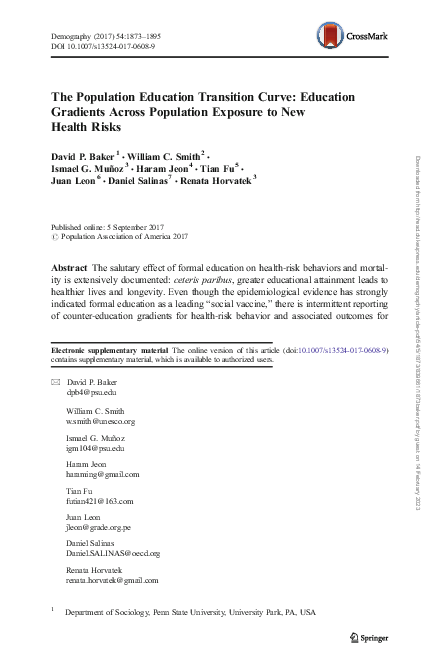 (PDF) The Population Education Transition Curve: Education Gradients ...