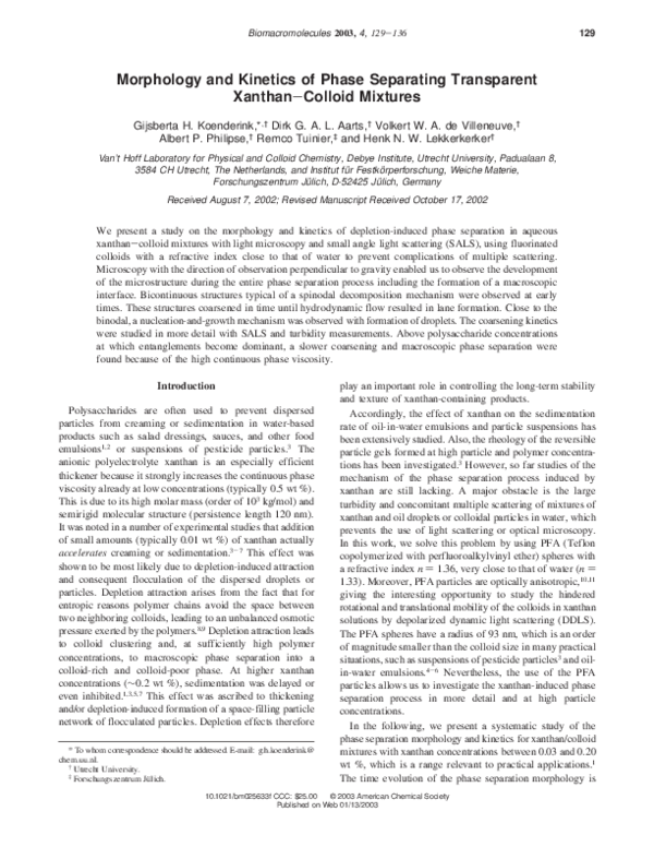 (PDF) Morphology and Kinetics of Phase Separating Transparent Xanthan−Colloid Mixtures | Albert ...