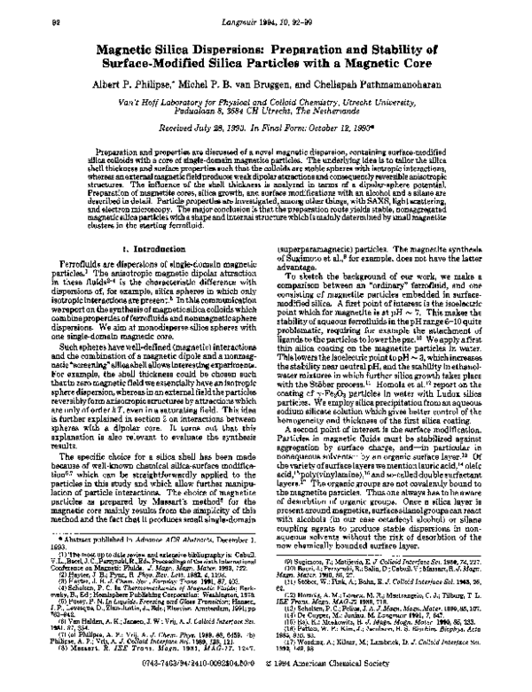 (PDF) Magnetic silica dispersions: preparation and stability of surface ...