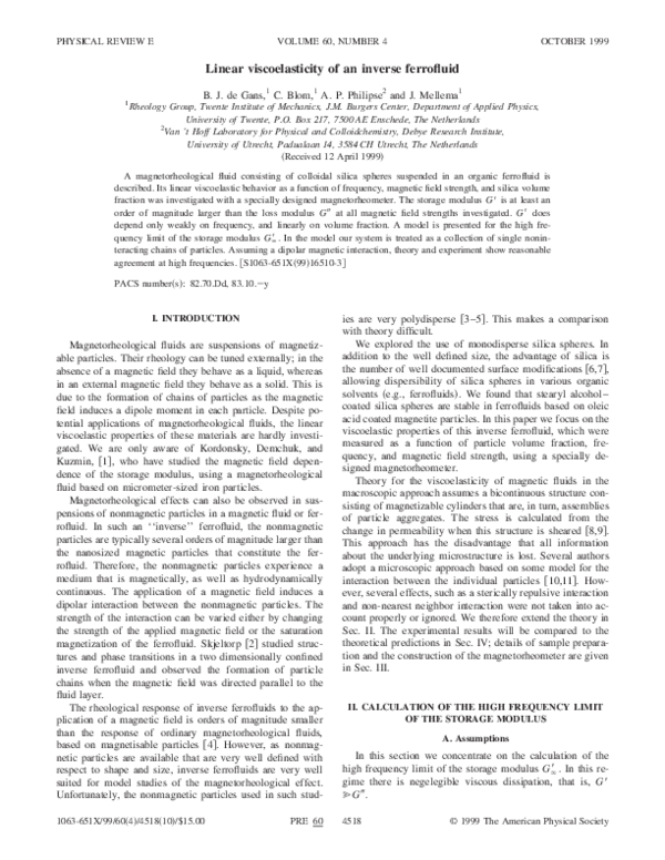 (PDF) Linear viscoelasticity of an inverse ferrofluid
