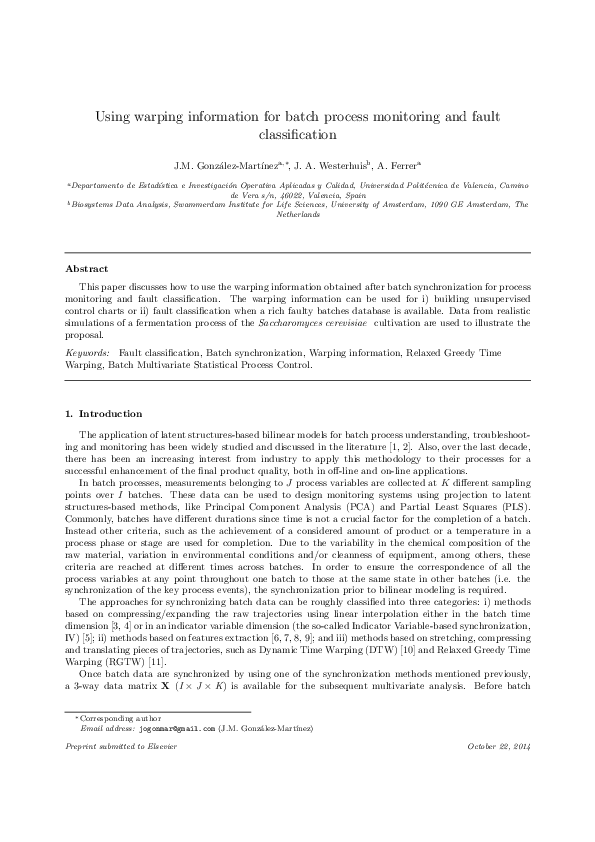 (PDF) Using warping information for batch process monitoring and fault classification