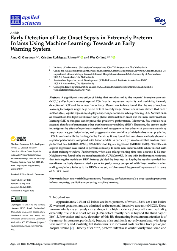 (PDF) Early Detection of Late Onset Sepsis in Extremely Preterm Infants ... (PDF) Early Detection of Late Onset Sepsis in Extremely Preterm Infants ...