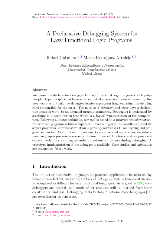 Pdf A Declarative Debugging System For Lazy Functional Logic Programs