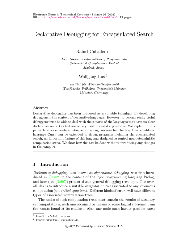 Pdf Declarative Debugging For Encapsulated Search