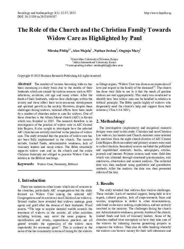 (PDF) The Role of the Church and the Christian Family towards Widow ...
