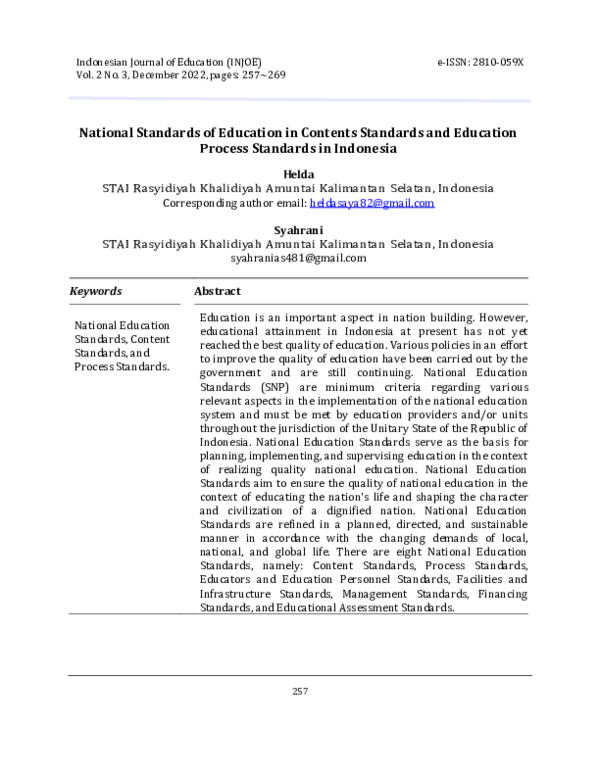 Pdf National Standards Of Education In Contents Standards And