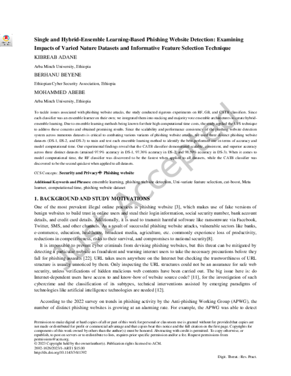 Pdf Single And Hybrid Ensemble Learning Based Phishing Website Detection Examining Impacts Of
