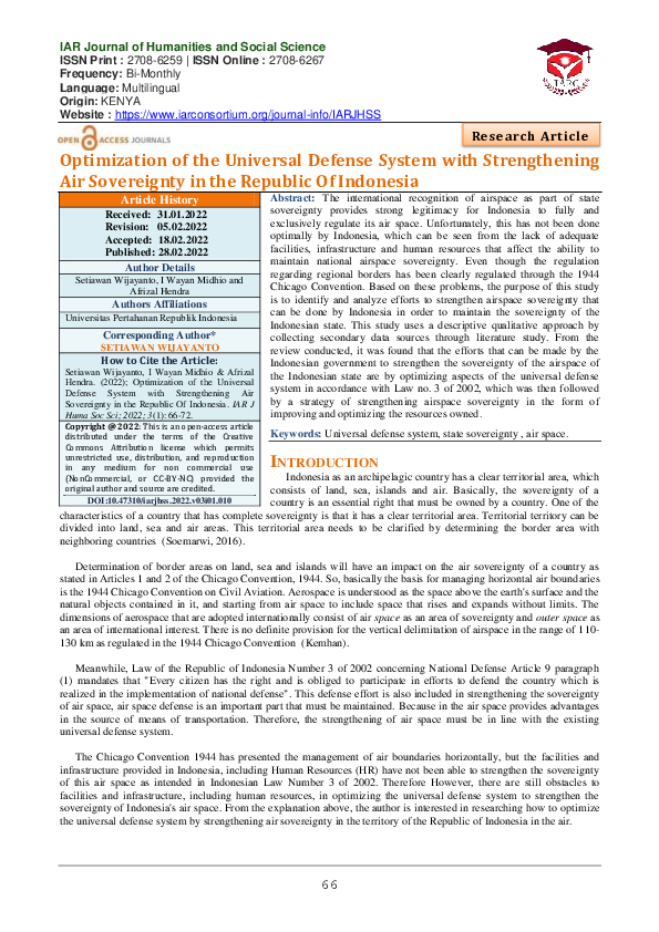 (PDF) Optimization of the Universal Defense System with Strengthening Air Sovereignty in the ...