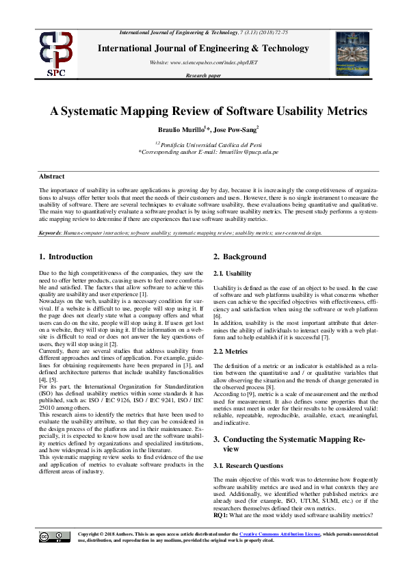 (PDF) A Systematic Mapping Review of Software Usability Metrics