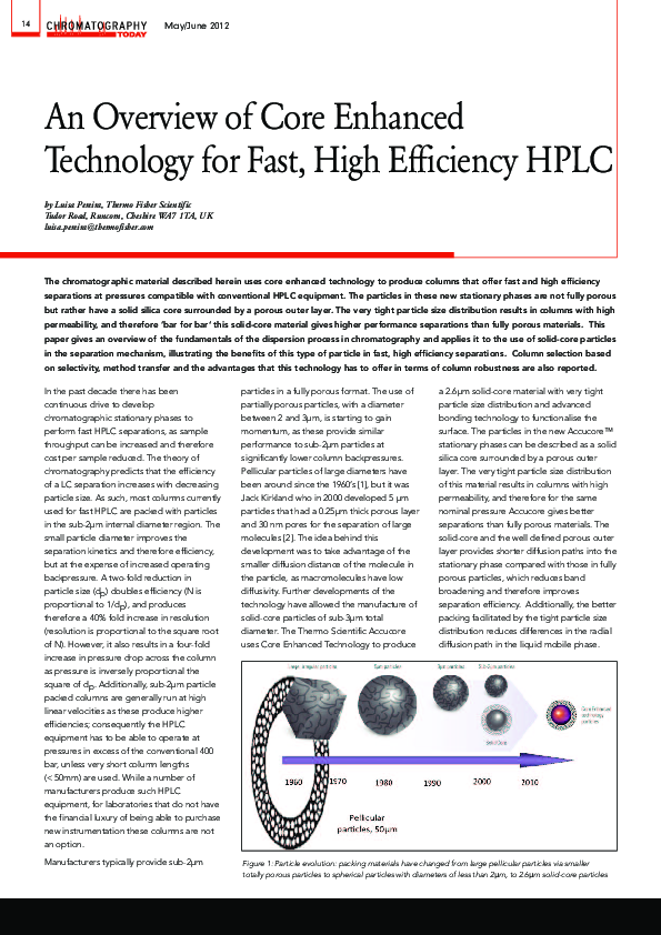 (PDF) An Overview of Core Enhanced Technology for Fast, High Efficiency HPLC | Luisa Pereira ...