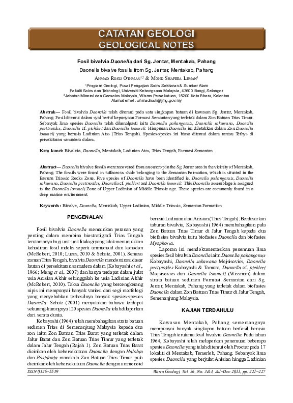 (PDF) Daonella bivalve fossils from Sg. Jentar, Mentakab, Pahang