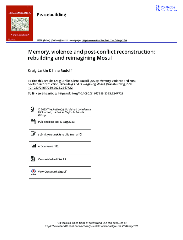 (PDF) Memory, violence and post-conflict reconstruction: rebuilding and reimagining Mosul