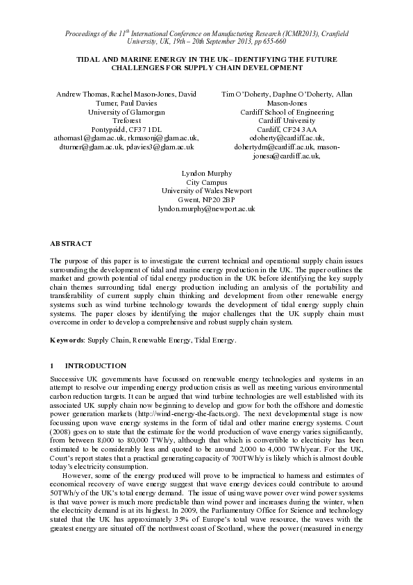 (PDF) Tidal and marine energy in the UK - Identifying the future ...