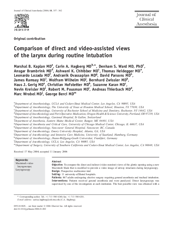 (PDF) Comparison of direct and video-assisted views of the larynx ...