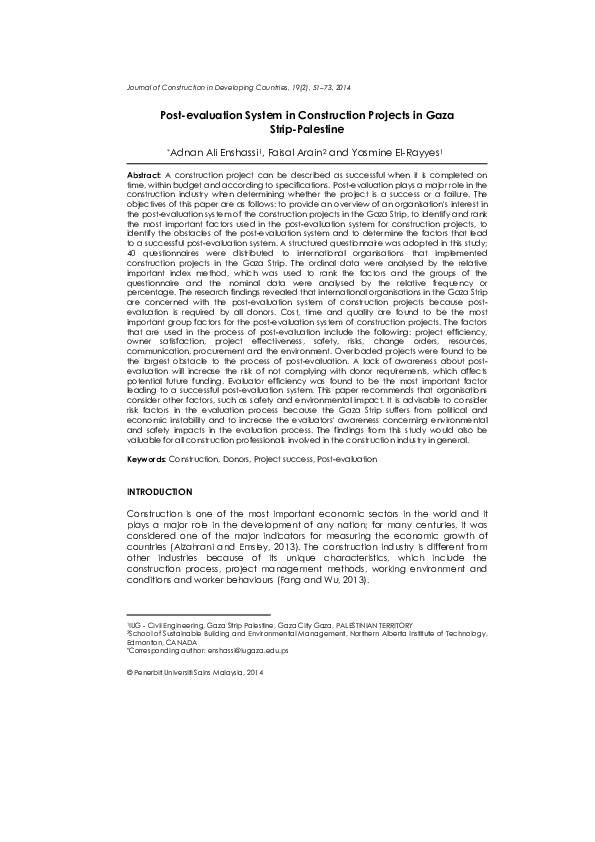 (PDF) Causes of Variation Orders in Construction Projects in the Gaza Strip