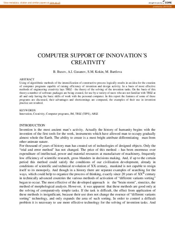 (PDF) Computer support of innovation´s Creativity