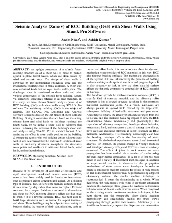 (PDF) Seismic Analysis (Zone v) of RCC Building (G+5) with Shear Walls Using Staad. Pro Software