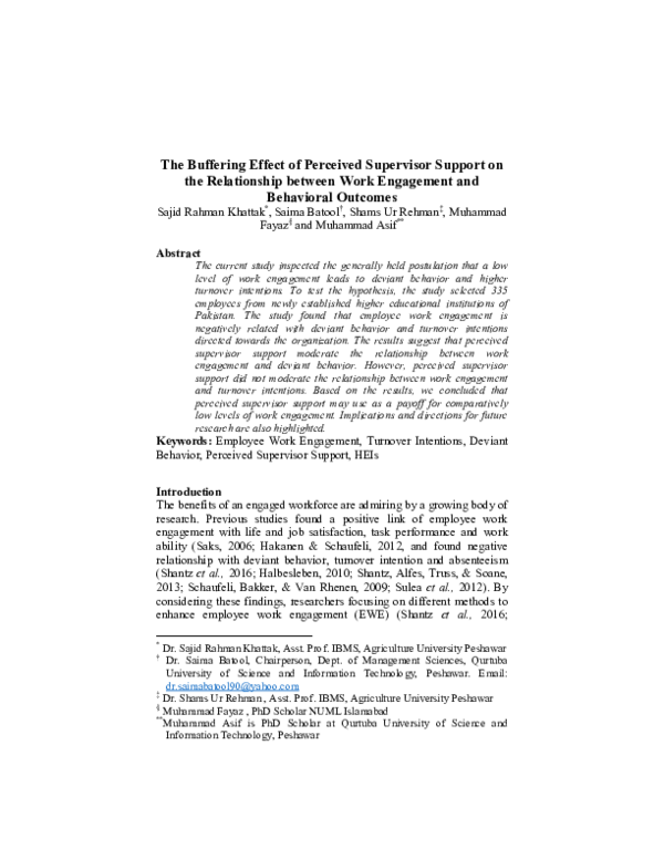 (PDF) The Buffering Effect of Perceived Supervisor Support on the ...