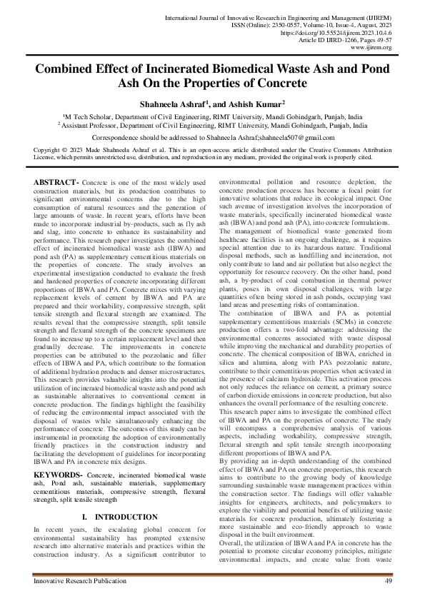 (PDF) Combined Effect of Incinerated Biomedical Waste Ash and Pond Ash ...
