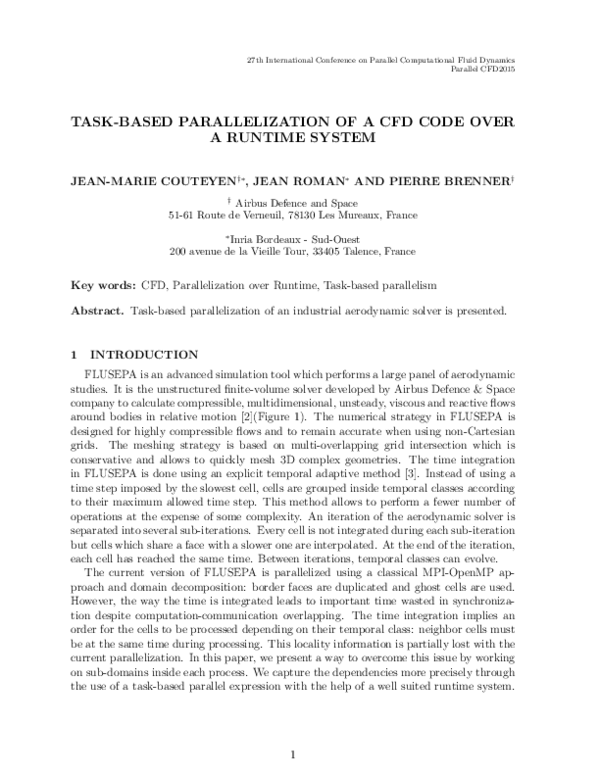 Pdf Task Based Parallelization Of A Cfd Code Over A Runtime System
